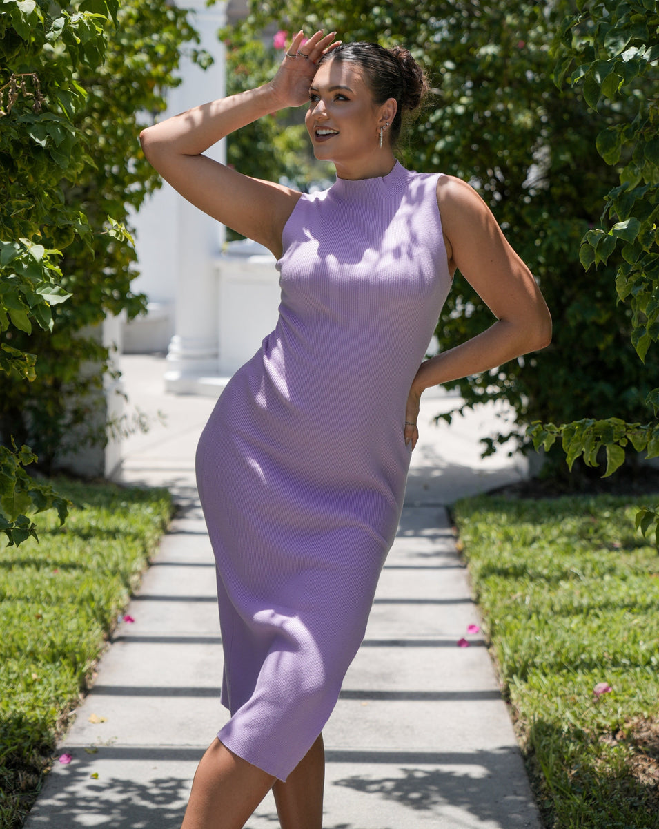 Merokeety Sleeveless Mock Neck Ribbed Bodycon Slit Maxi Dress Merokeety