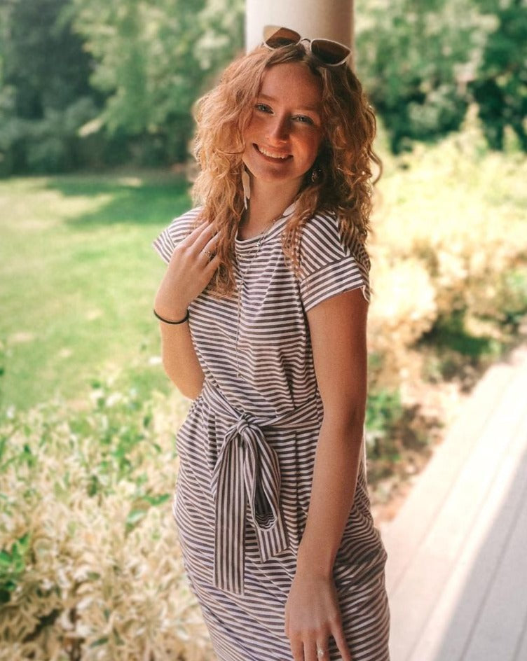 MEROKEETY Tie Waist Striped Pockets Shirt Dress – Merokeety