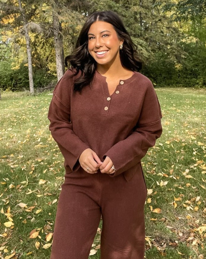 MEROKEETY Button Knit Pullover Sweater and Pants Lounge Set – Merokeety