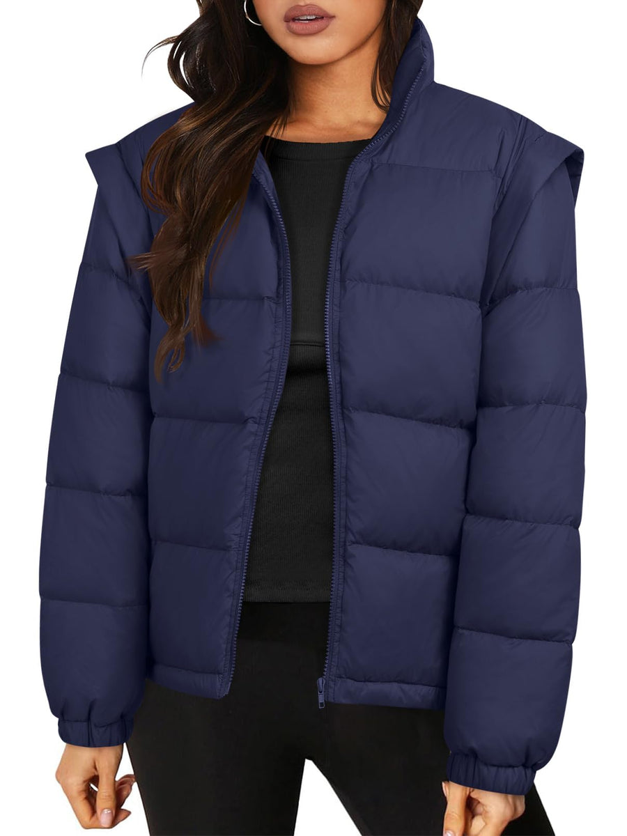 MEROKEETY Long Detachable Sleeves Oversized Puffer Down Jacket – Merokeety