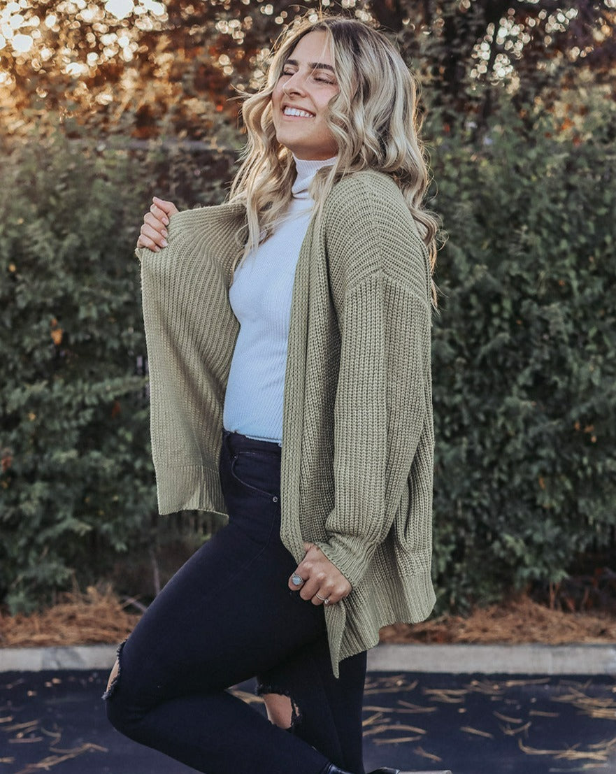 MEROKEETY Lantern Sleeve Oversized Chunky Cardigan – Merokeety