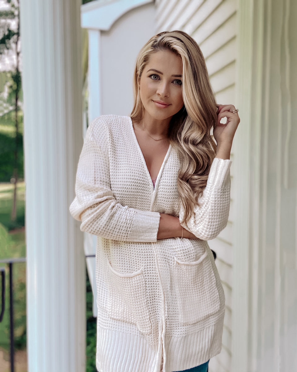 MEROKEETY Waffle Knit Side Slit Cardigan – Merokeety